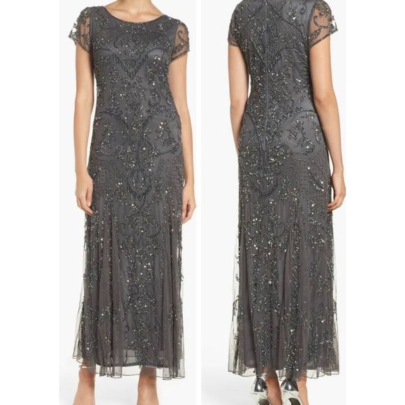 Pisarro Nights | Dresses | Pisarro Nightsbeaded Mesh Column Gown Size 2 ...
